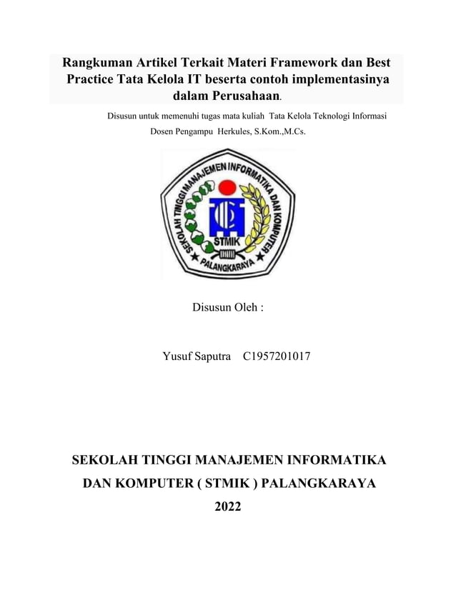 Materi Framework dan Best Practice Tata Kelola IT beserta contoh implementasinya dalam ...