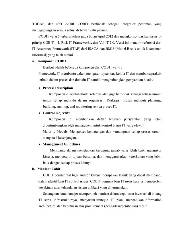 Materi Framework dan Best Practice Tata Kelola IT beserta contoh implementasinya dalam ...
