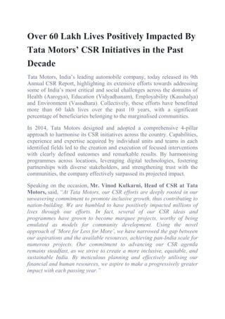 Tata Motors’ CSR Initiatives in the Past Decade | PDF