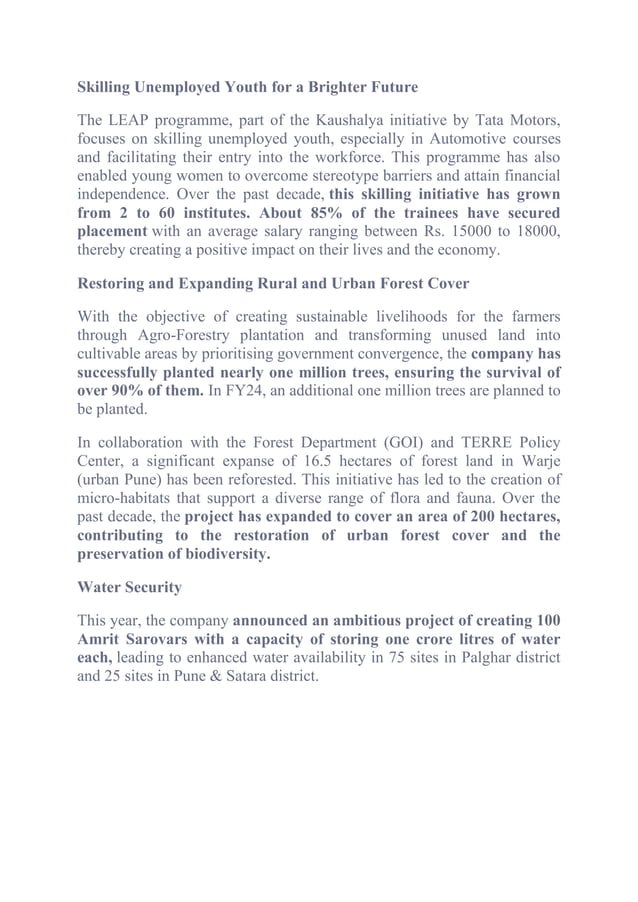 Tata Motors’ CSR Initiatives in the Past Decade | PDF