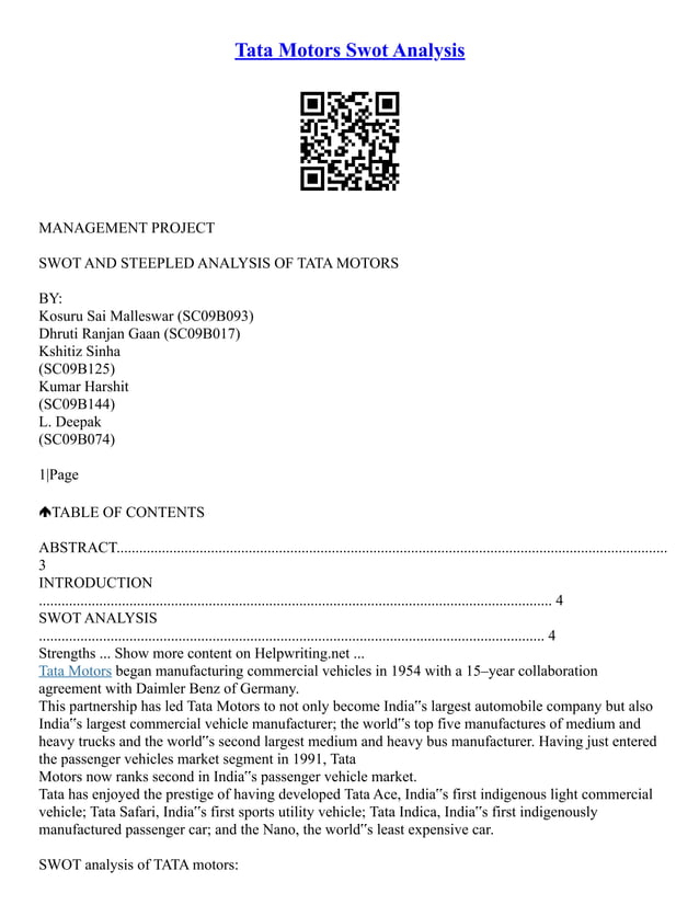 Tata Motors Swot Analysis | PDF