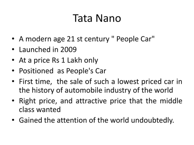 TATA NANO CASE STUDIES in Marketing Management.pptx | Automotive Industry | Industries