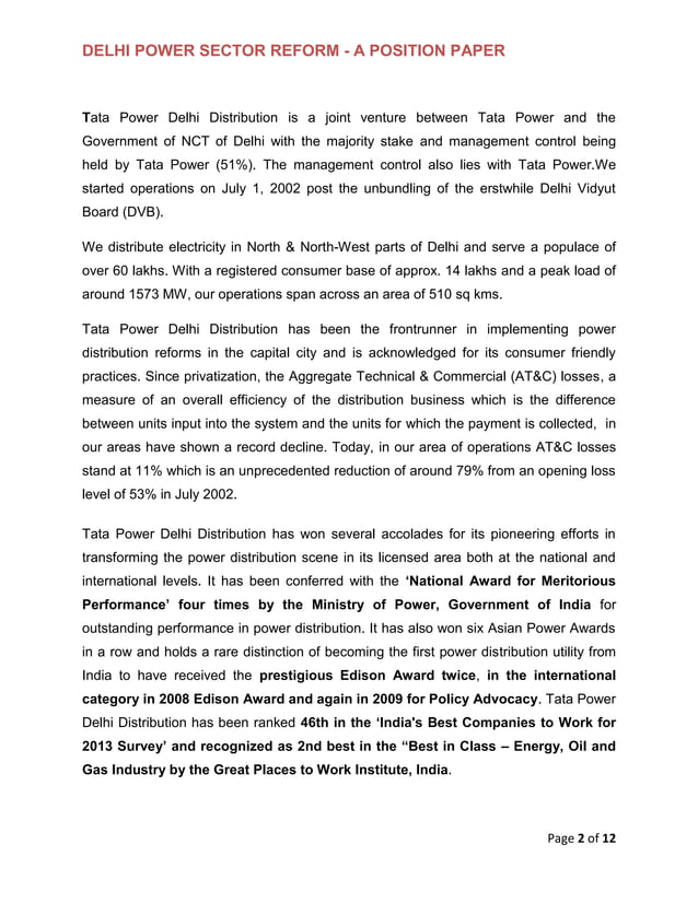 Tata Power Delhi Distribution – Transforming Power Distribution in Delhi | PDF | Power and ...