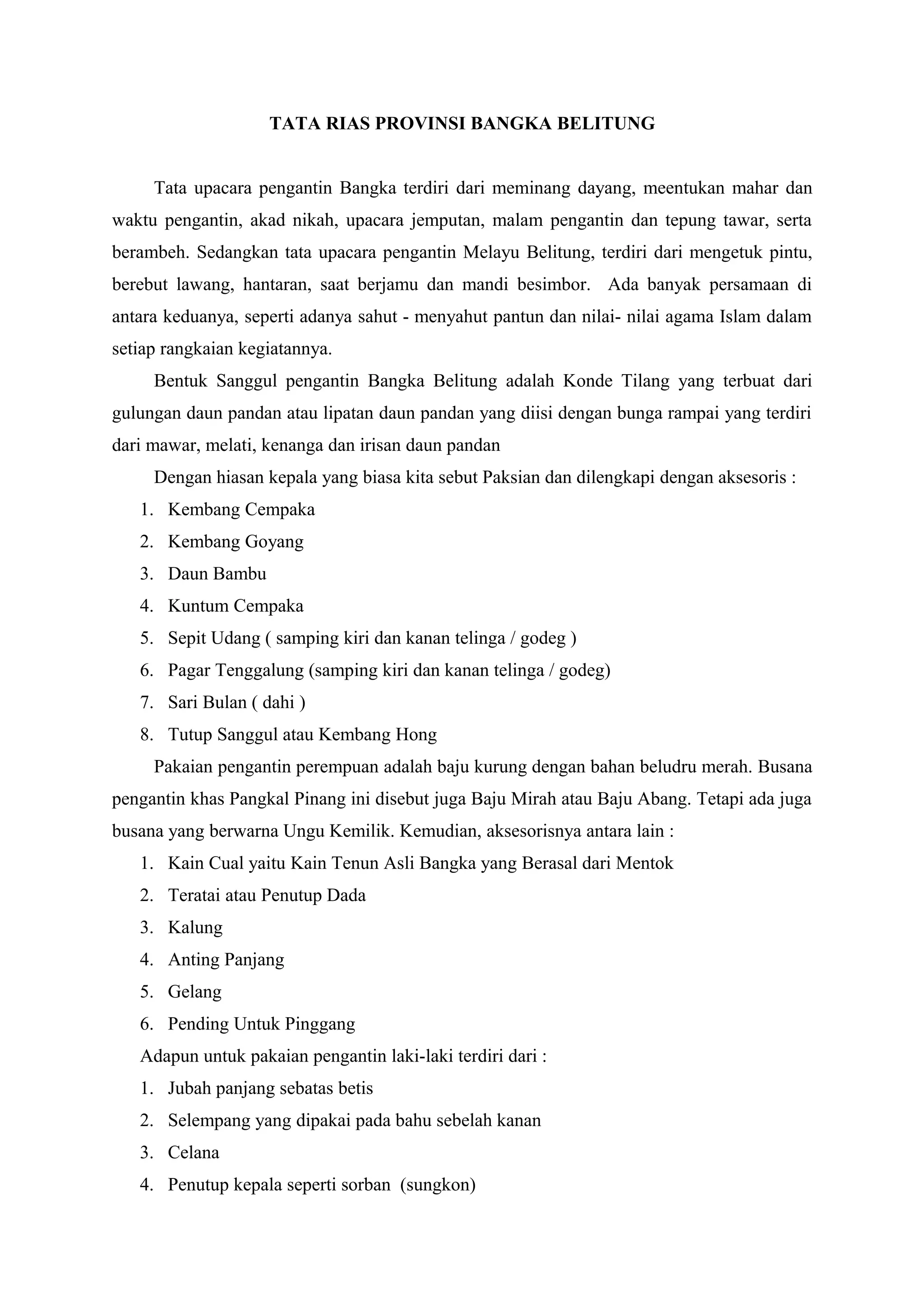 Tata rias untuk provinsi bangka belitung | DOC