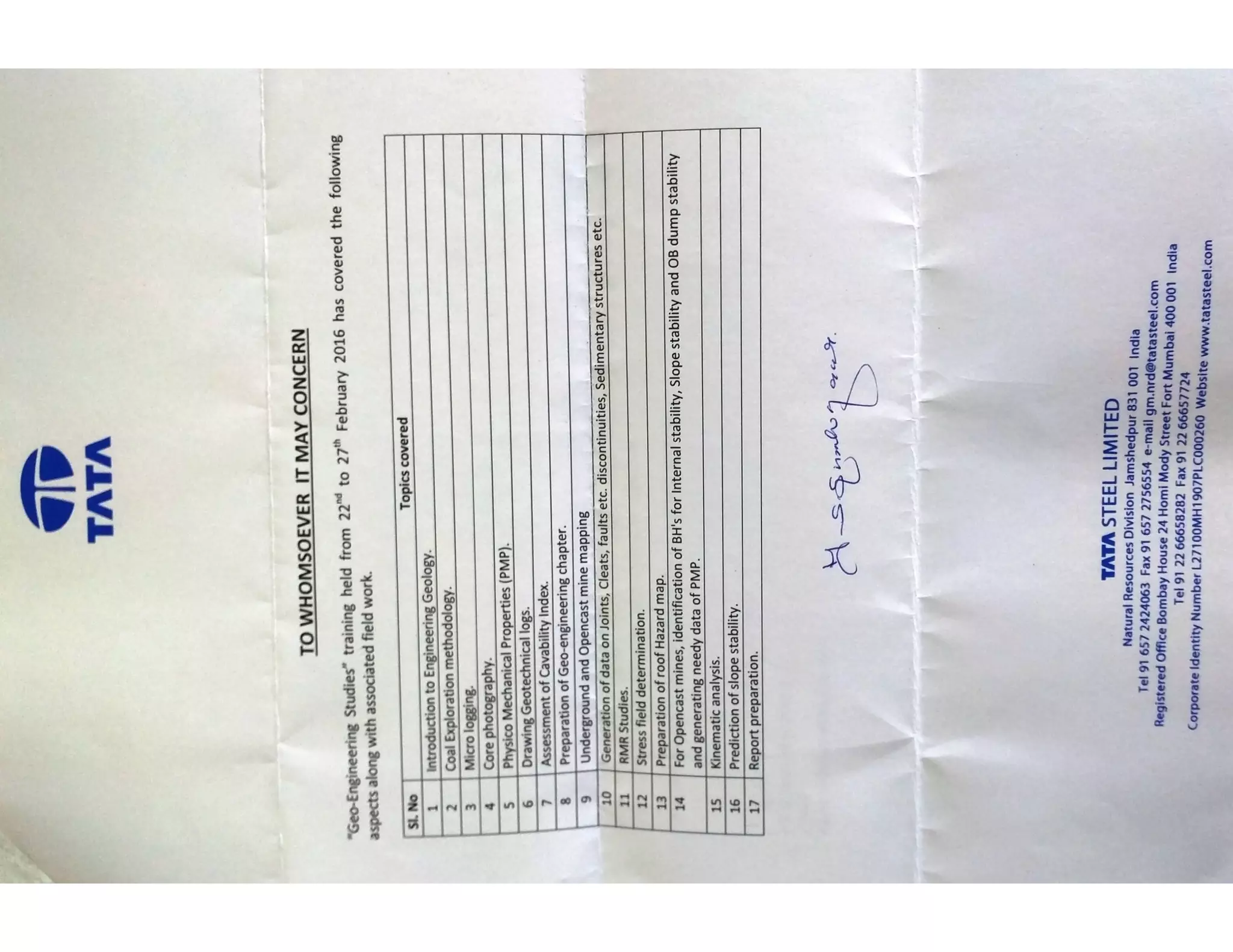 Tata steel feed back | PDF