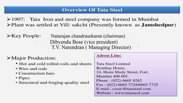 A Presentation on Tata steel Company | PPTX