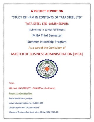 Tata steel summer internship projeect | DOCX