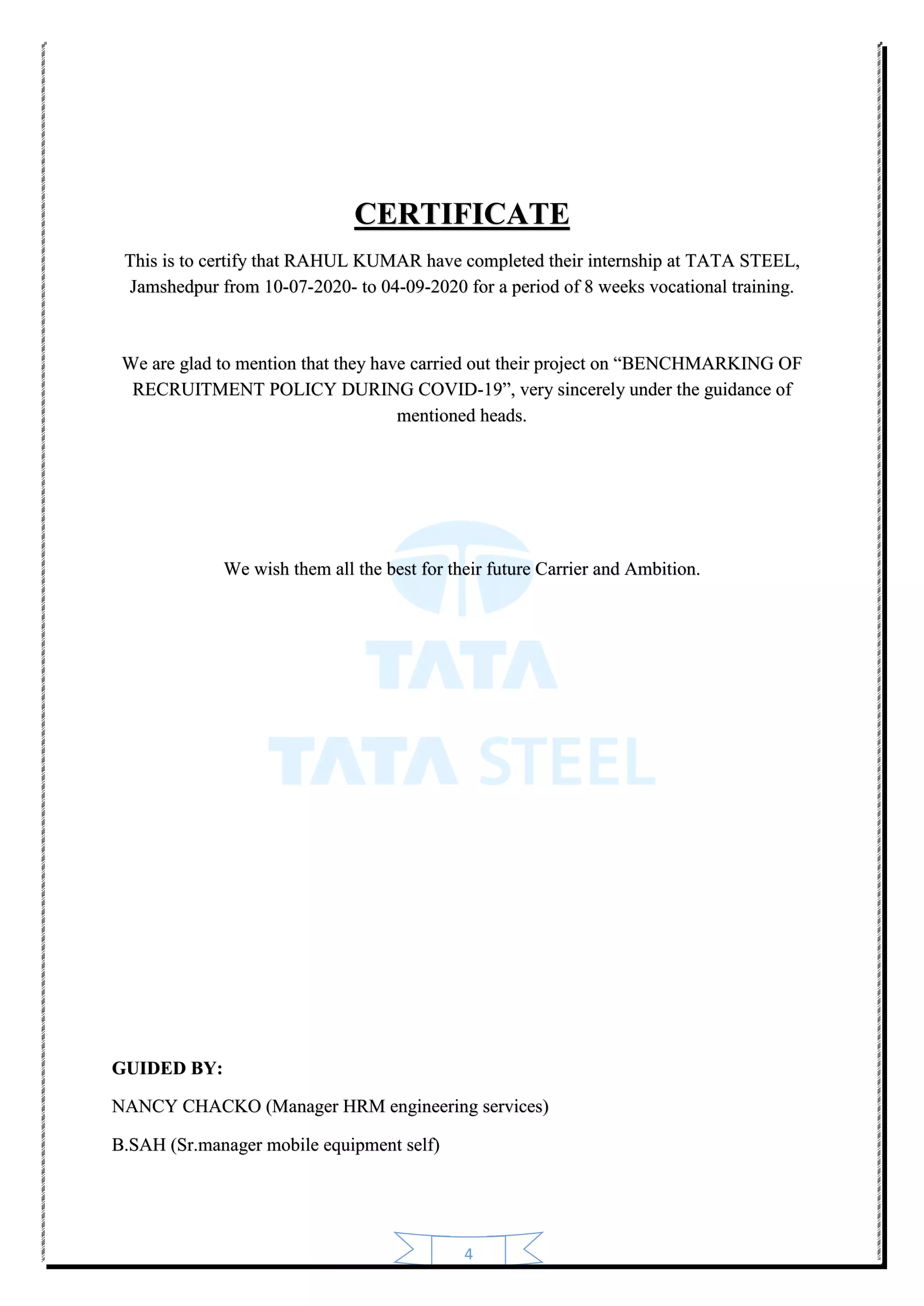 Tata steel report | PDF