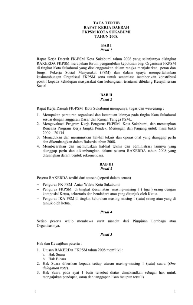 Tata Tertib Musda FK PSM Kota Sukabumi | DOC