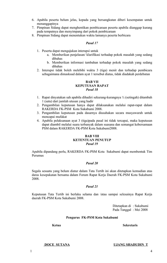 Tata Tertib Musda FK PSM Kota Sukabumi | DOC