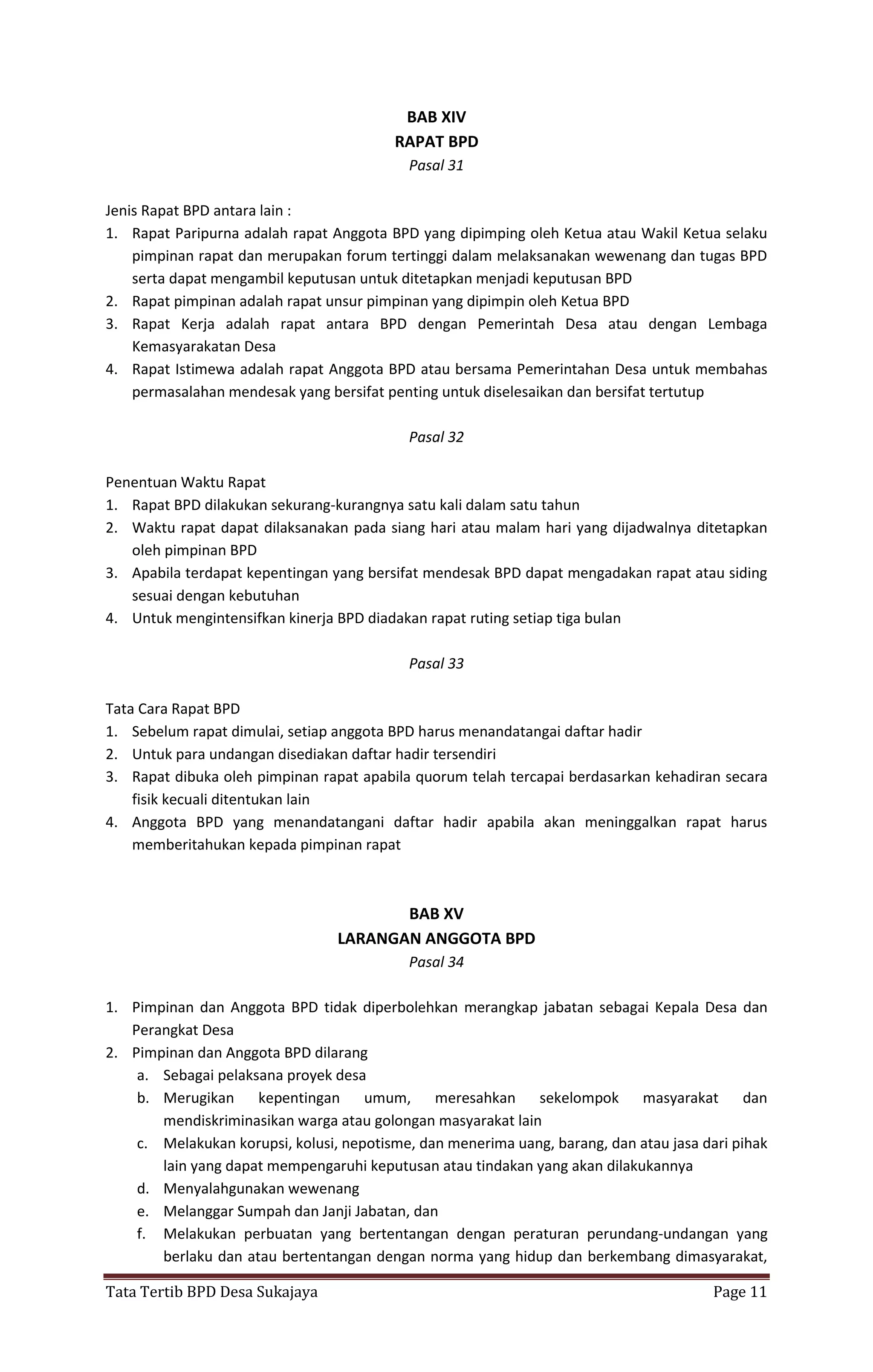 Tata tertib bpd sukajaya | PDF