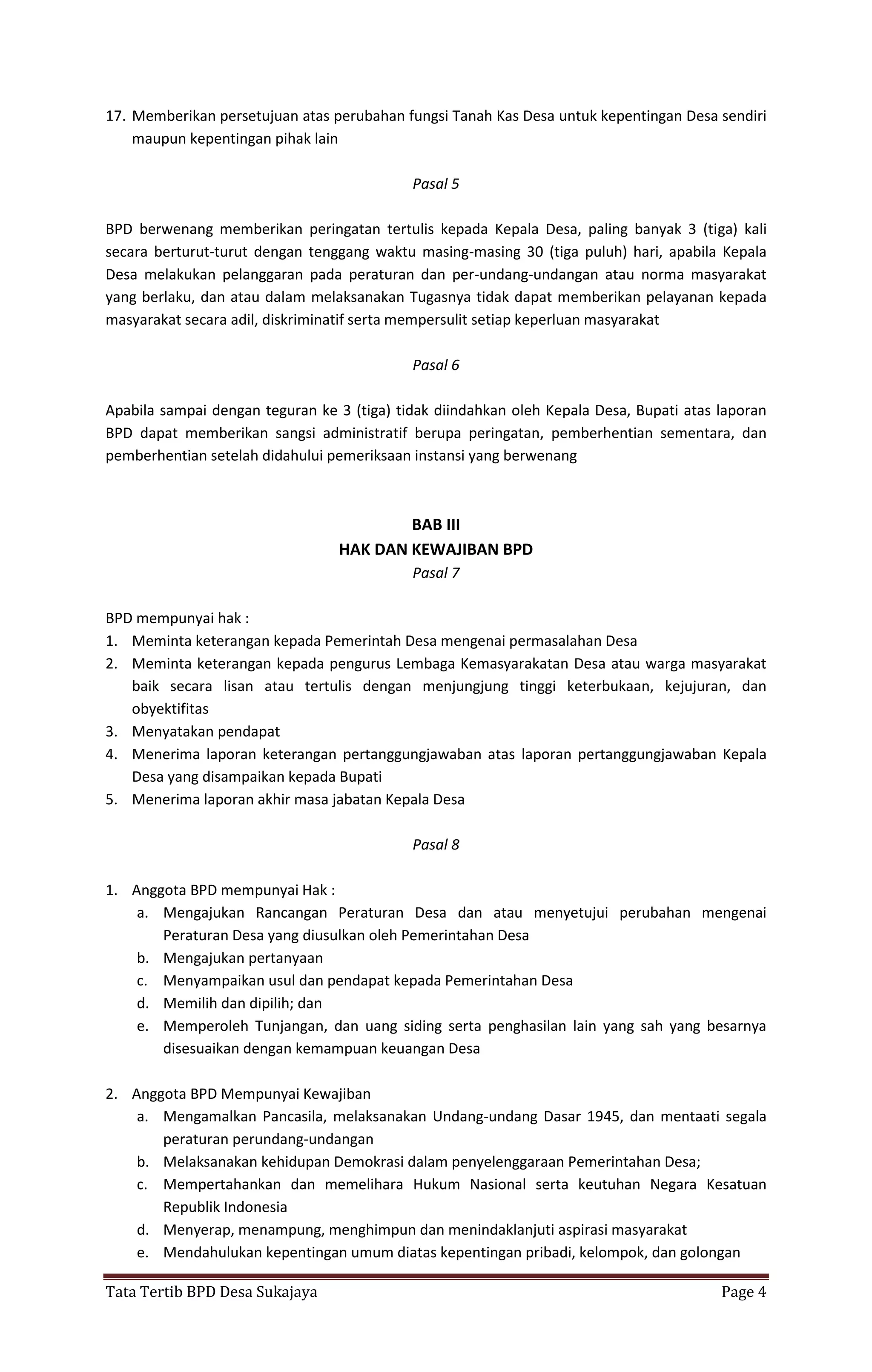 Tata tertib bpd sukajaya | PDF
