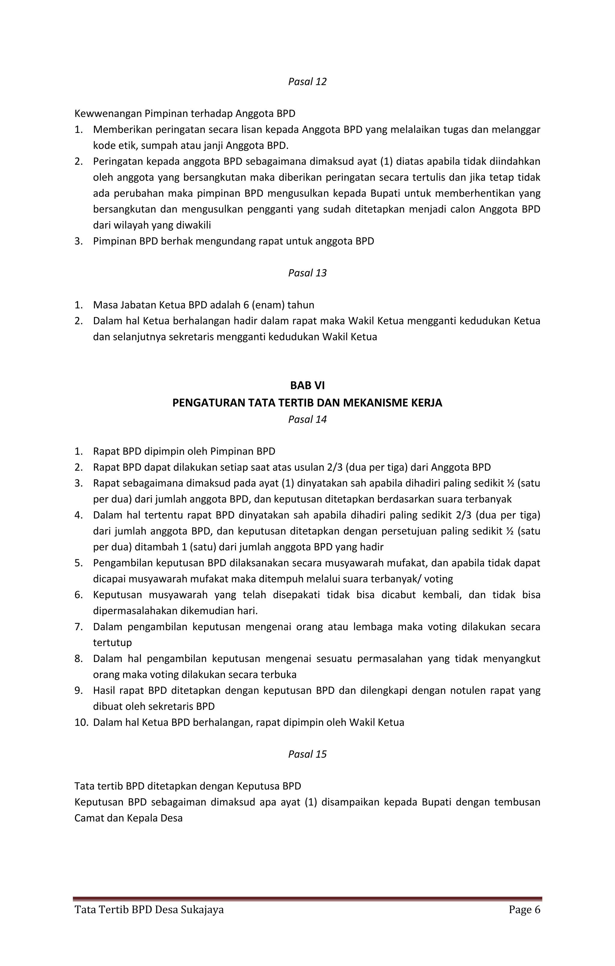 Tata tertib bpd sukajaya | PDF