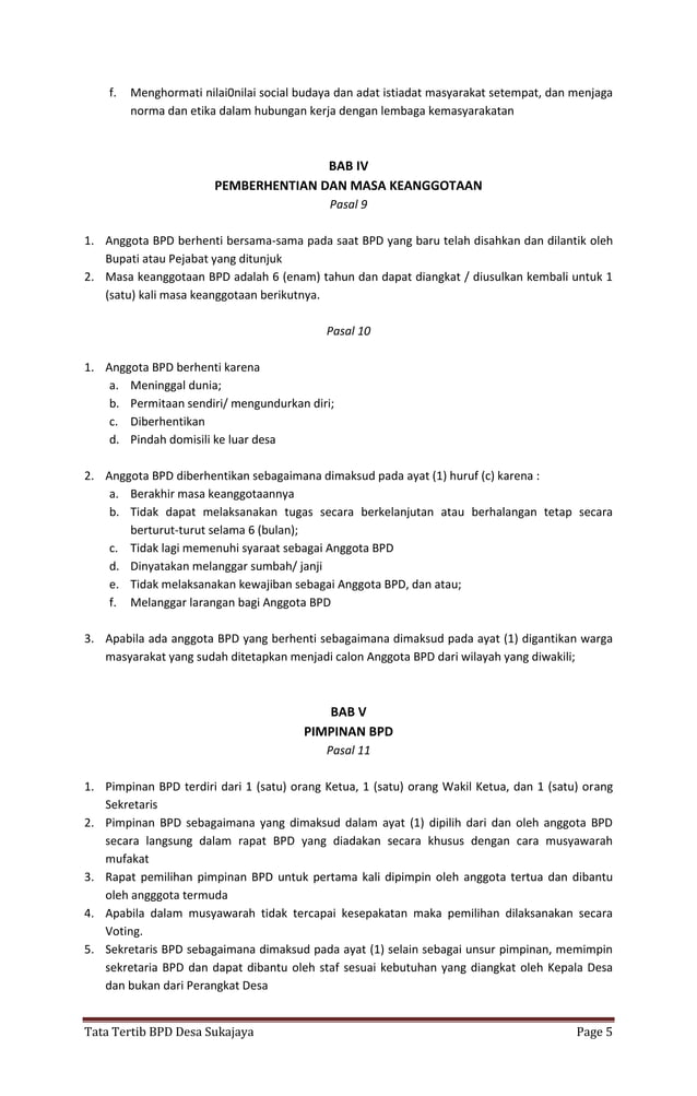 Tata tertib bpd sukajaya | PDF