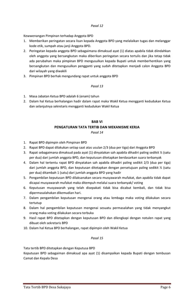 Tata tertib bpd sukajaya | PDF