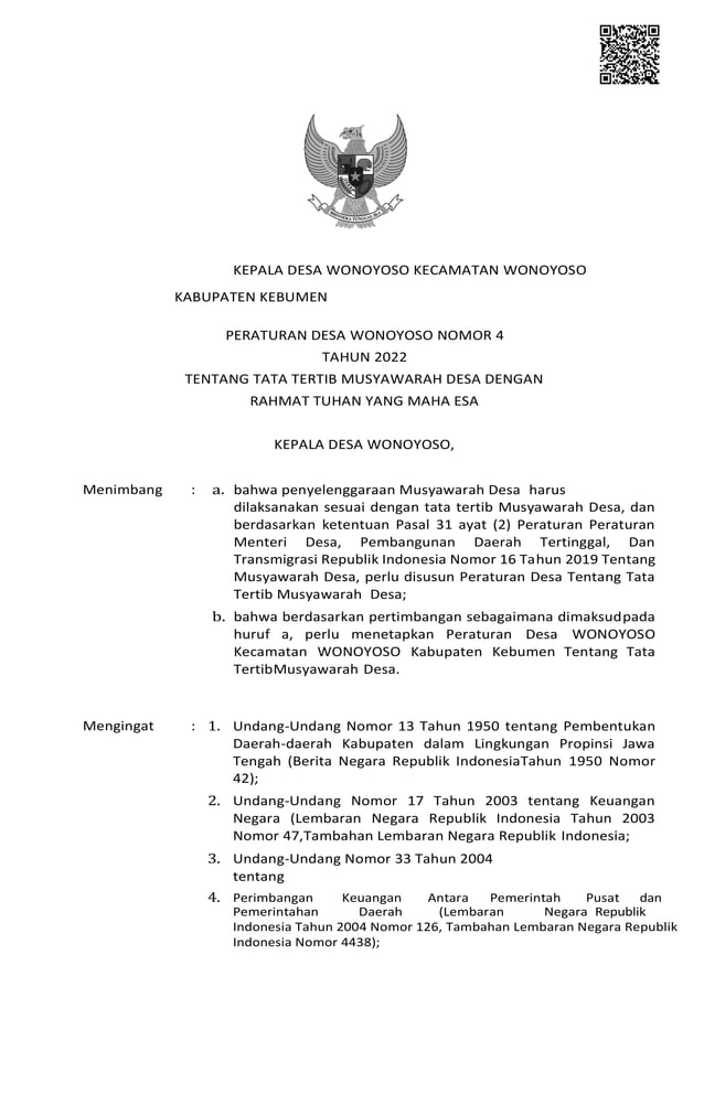PERATURAN DESA TENTANG TATA TERTIB MUSYAWARAH DESA | PDF