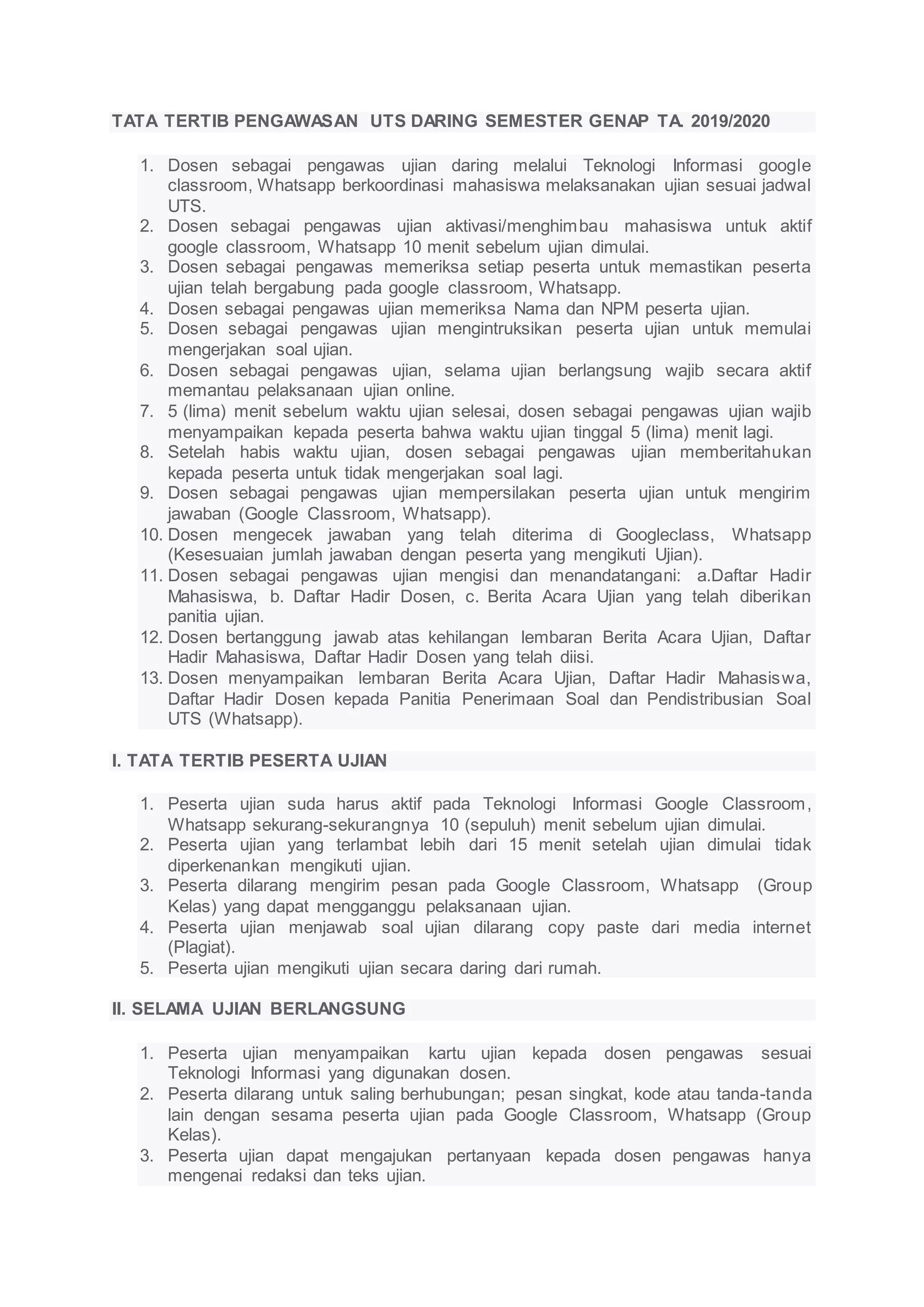 Tata tertib pengawasan uts daring semester genap ta | DOCX