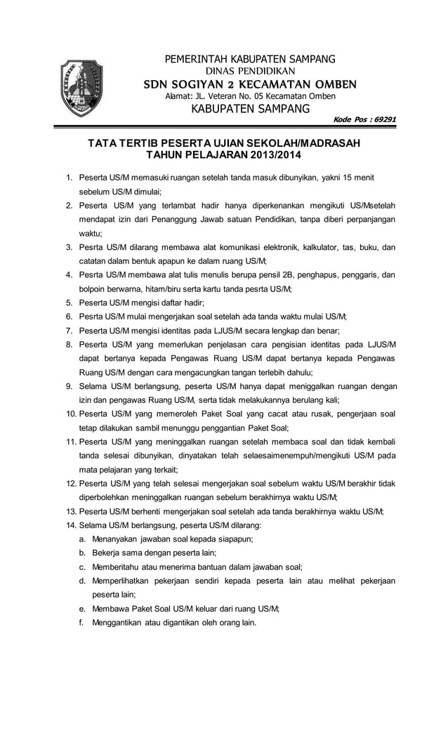 Tata tertib peserta ujian sekolah | PDF