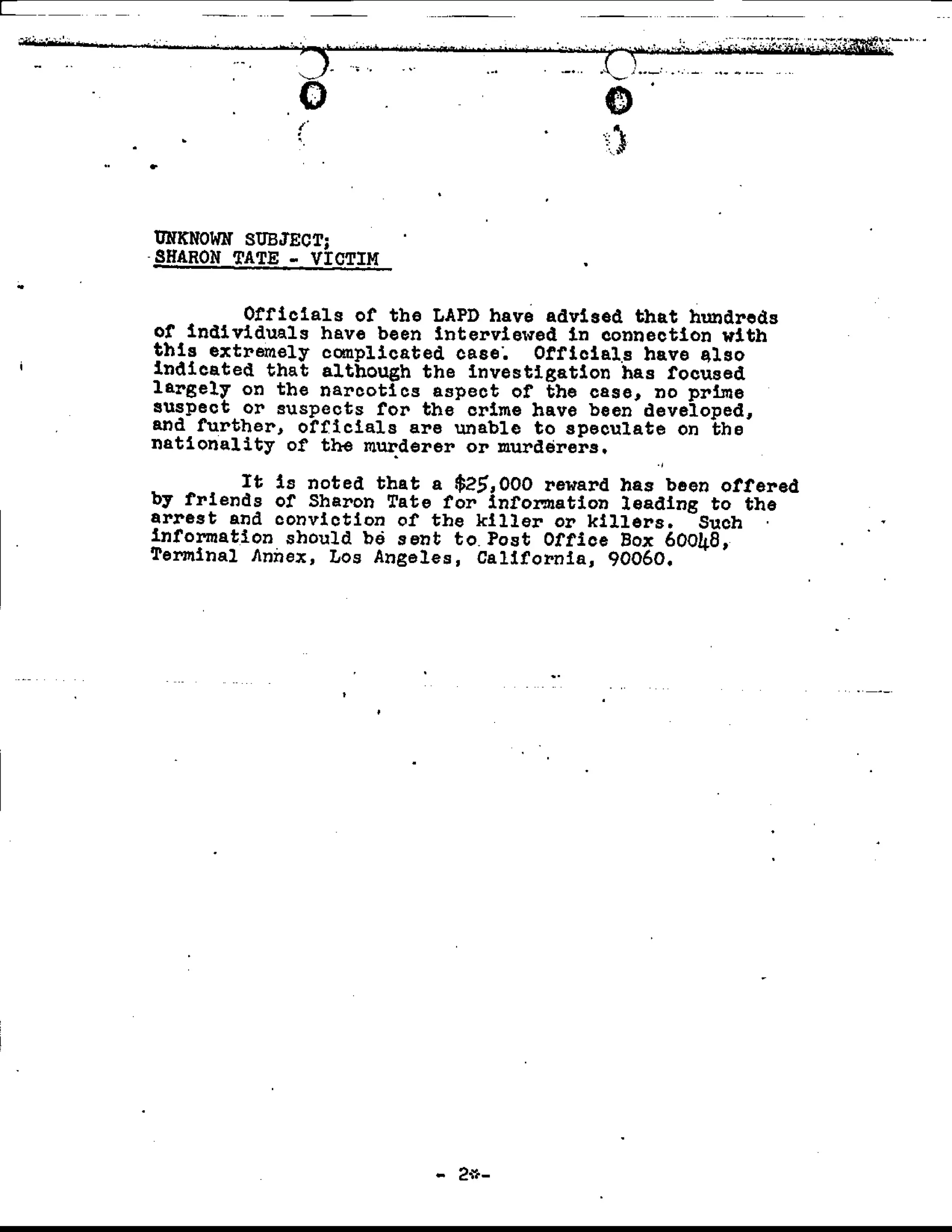 Manson Family Murders FBI Files Part 1 | PDF