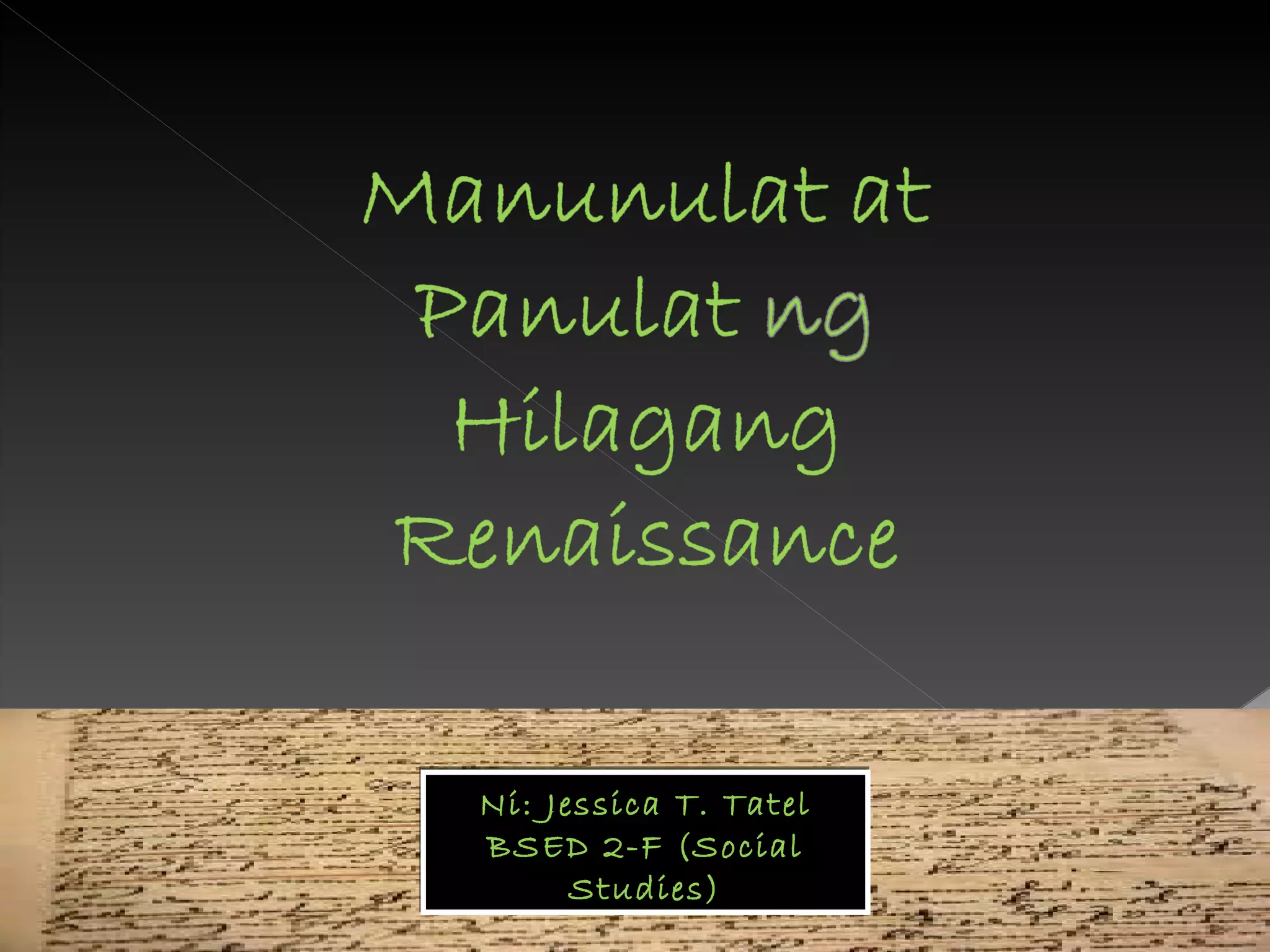 manunulat at Panulat ng Hilagang Renaissance | PPT