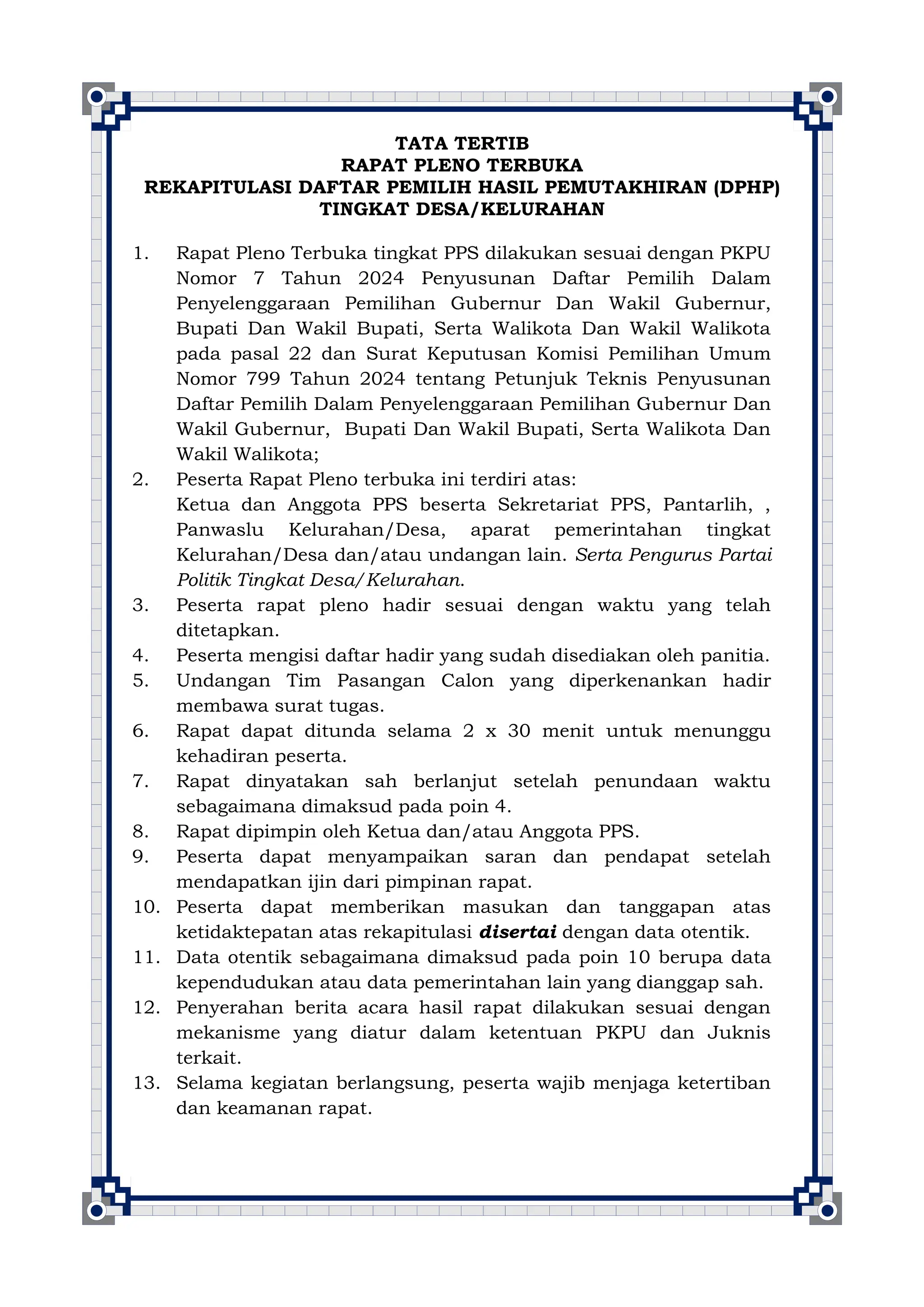 Tata Tertib Pleno Daftar Pemilih Hasil Pemutakhiran | PDF