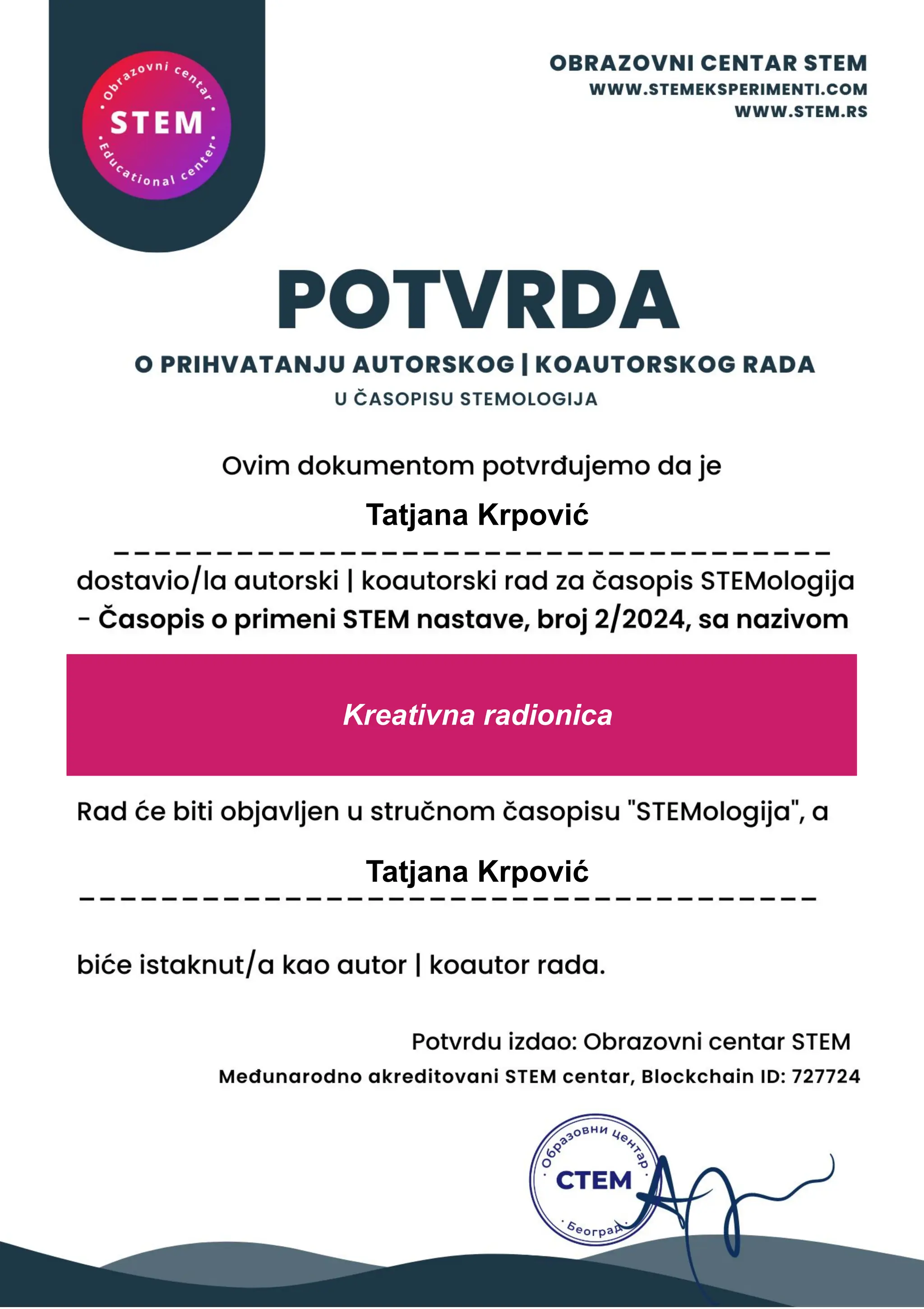 Tatjana Krpović.pdf,potvrda,Stem atologija | PDF