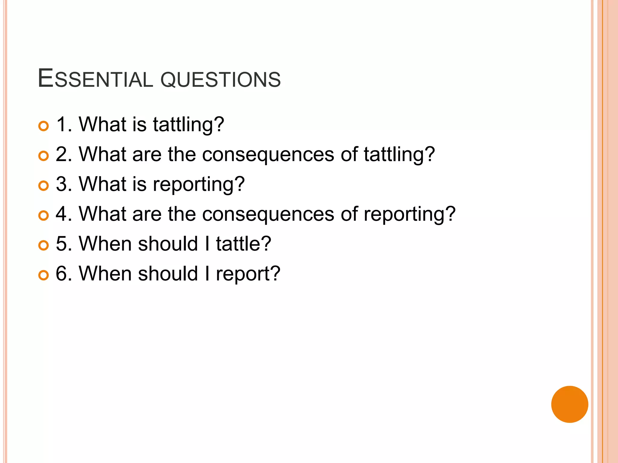 Tattling vs. Reporting | PPTX