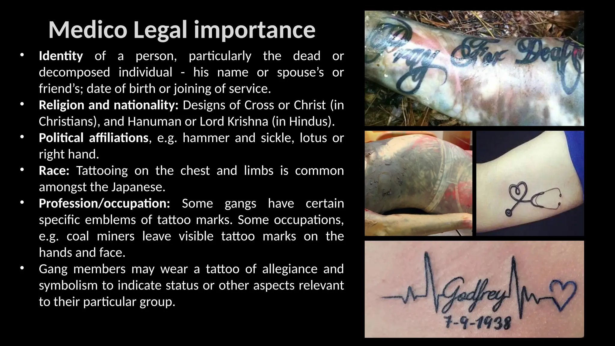 Tattoos: Identification, Types, and Medico-Legal Importance | PPTX