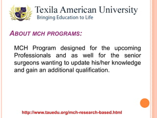 MCH Programs, Master of Surgery ,M.Ch Trauma & Orthopedic Surgery, TAU ...
