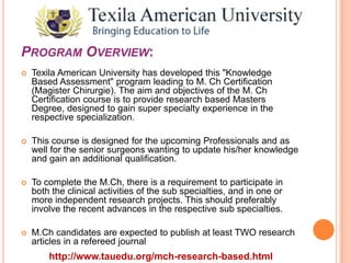 MCH Programs, Master of Surgery ,M.Ch Trauma & Orthopedic Surgery, TAU ...