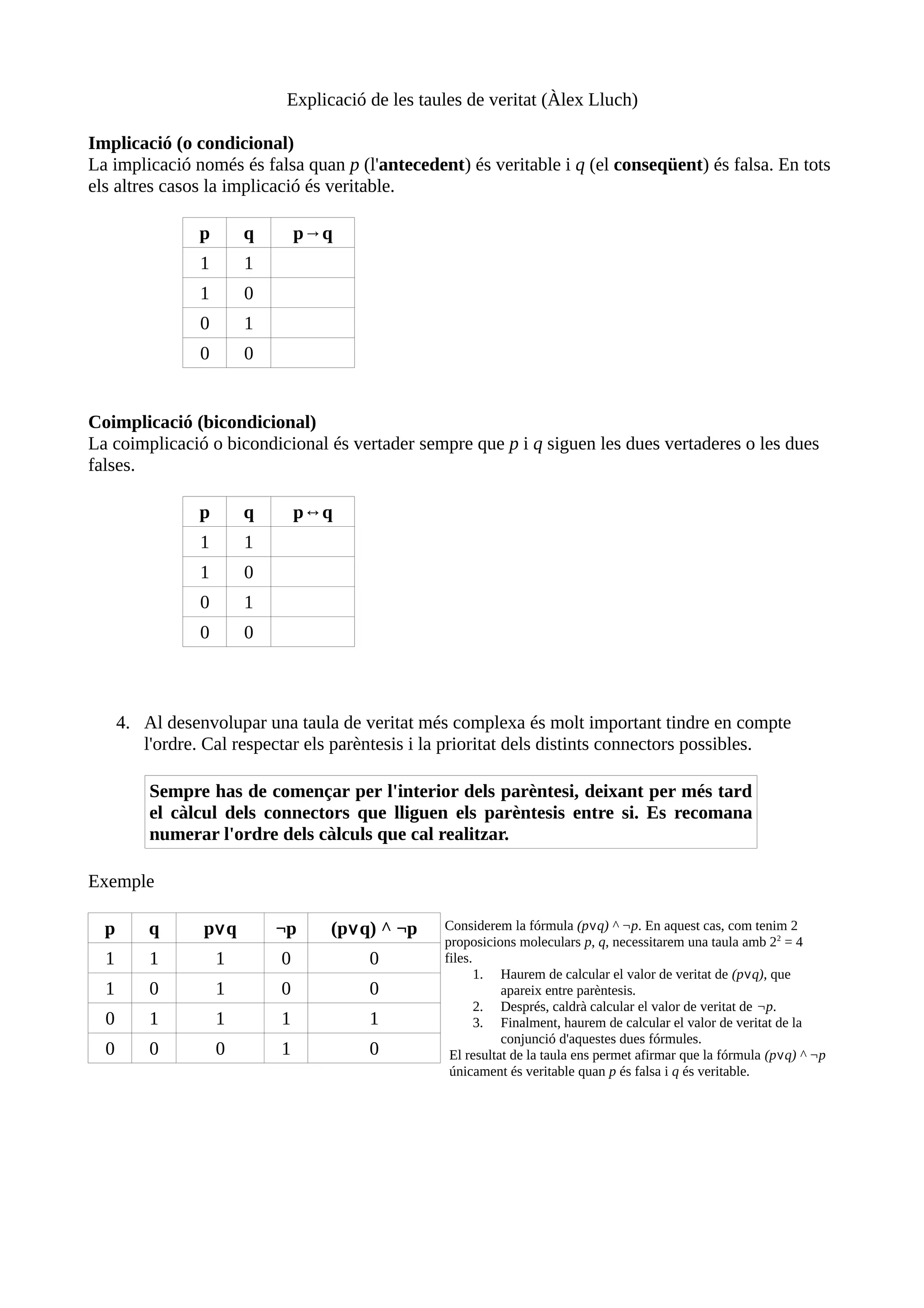 Lògica: Taula de veritat | PDF
