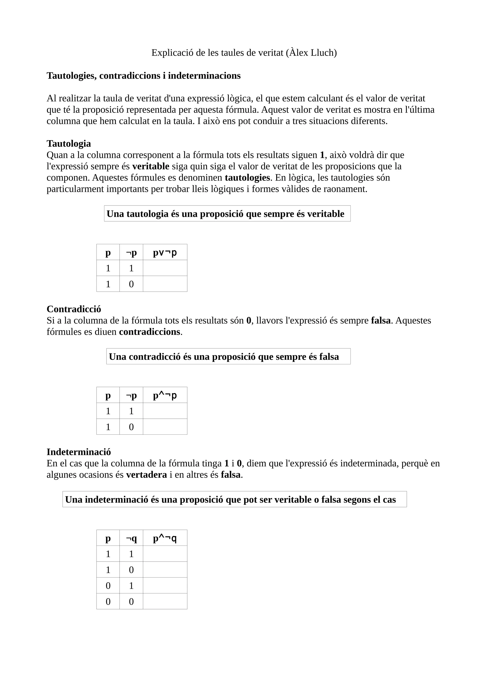 Lògica: Taula de veritat | PDF