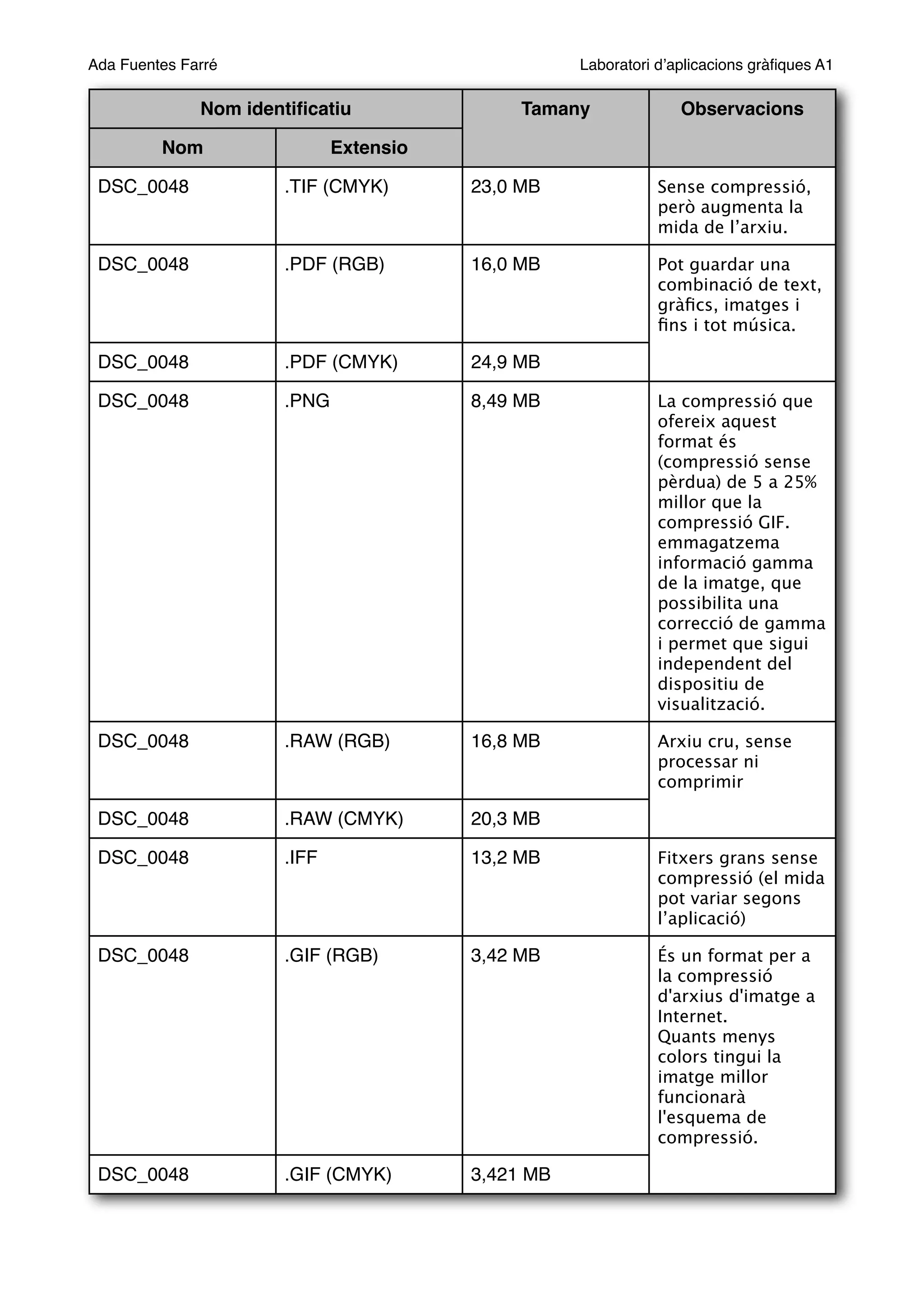 Taula format arxiu | PDF