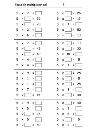 Taula Multiplicar 5 Mult I Div | PDF