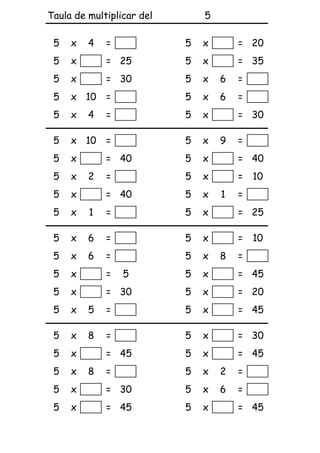 Taula Multiplicar 5 Mult I Div | PDF