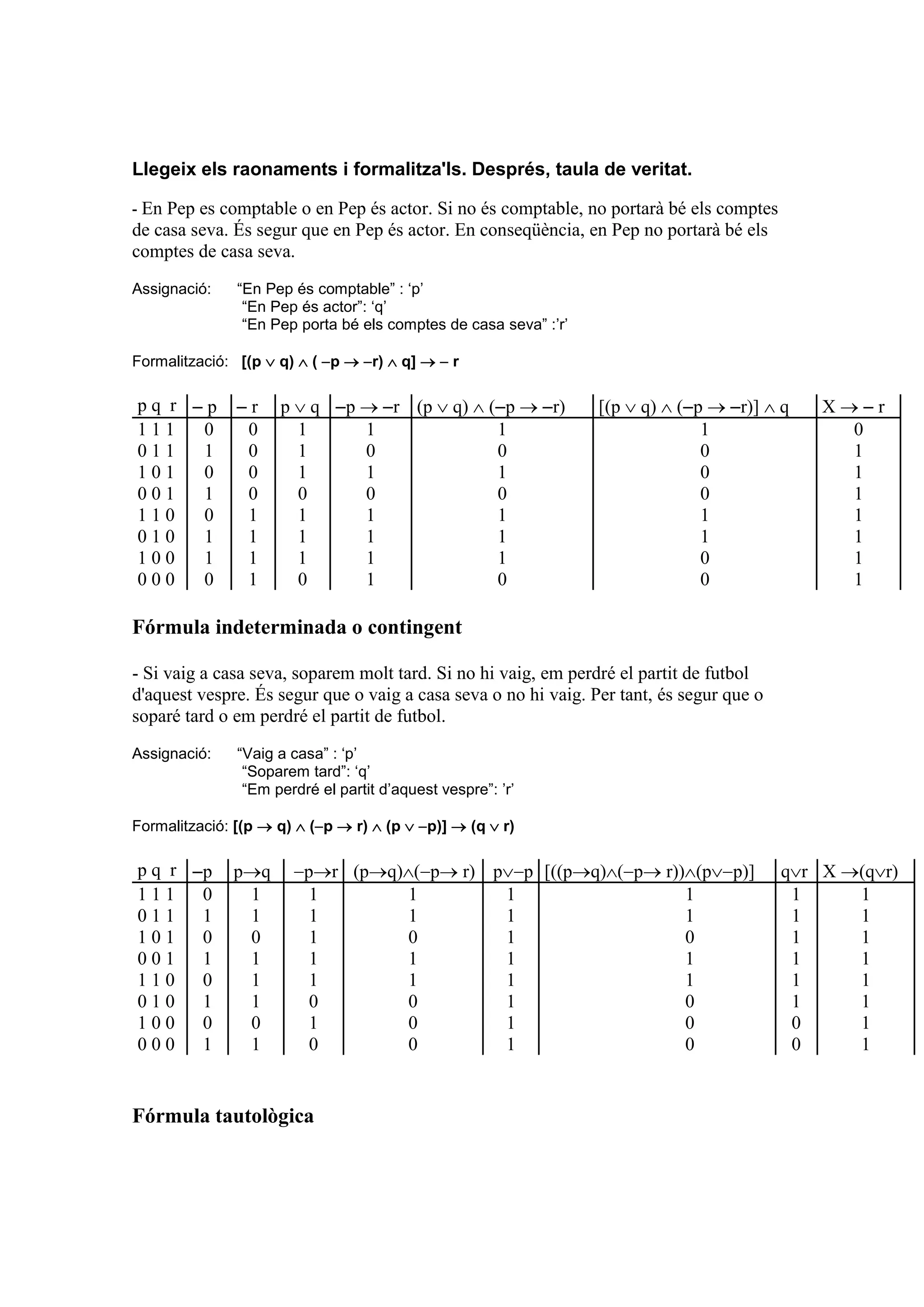Taules de veritat | DOCX