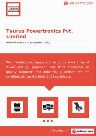 Taurus Powertronics Pvt. Limited, Bengaluru, Power Testing Equipment | PDF