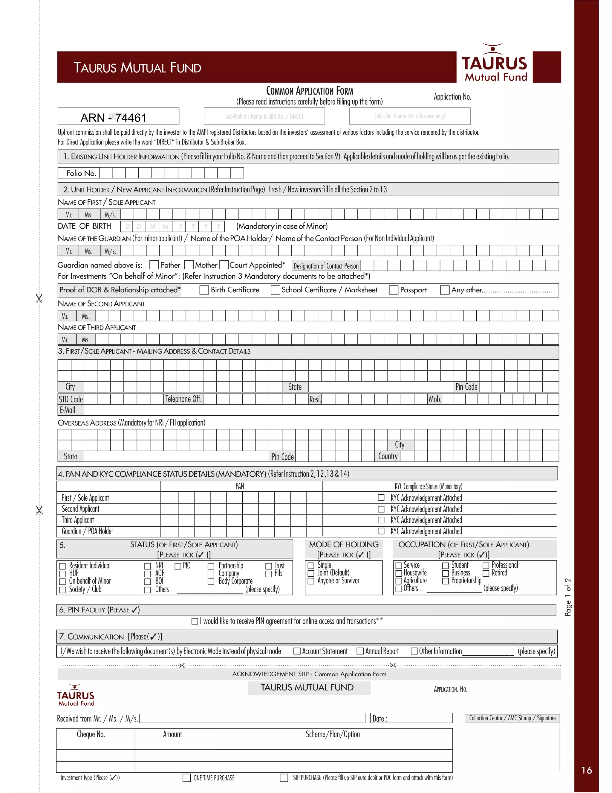 Taurus tax shield application form | PDF