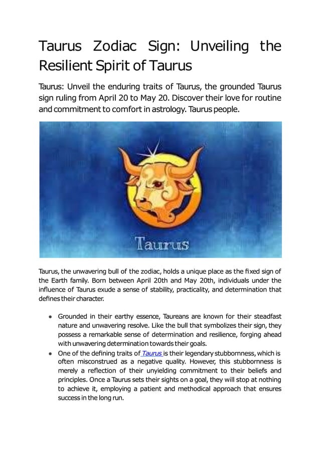Taurus Zodiac Sign_ Unveiling the Resilient Spirit of Taurus.pptx