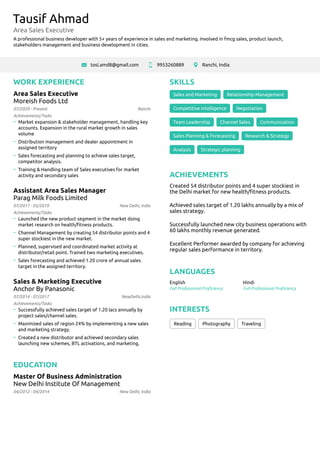 Tausif's resume | PDF | Sales | Business
