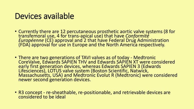 TAVI - Transcatheter Aortic Valve Implantation | PPTX | Heart and ...