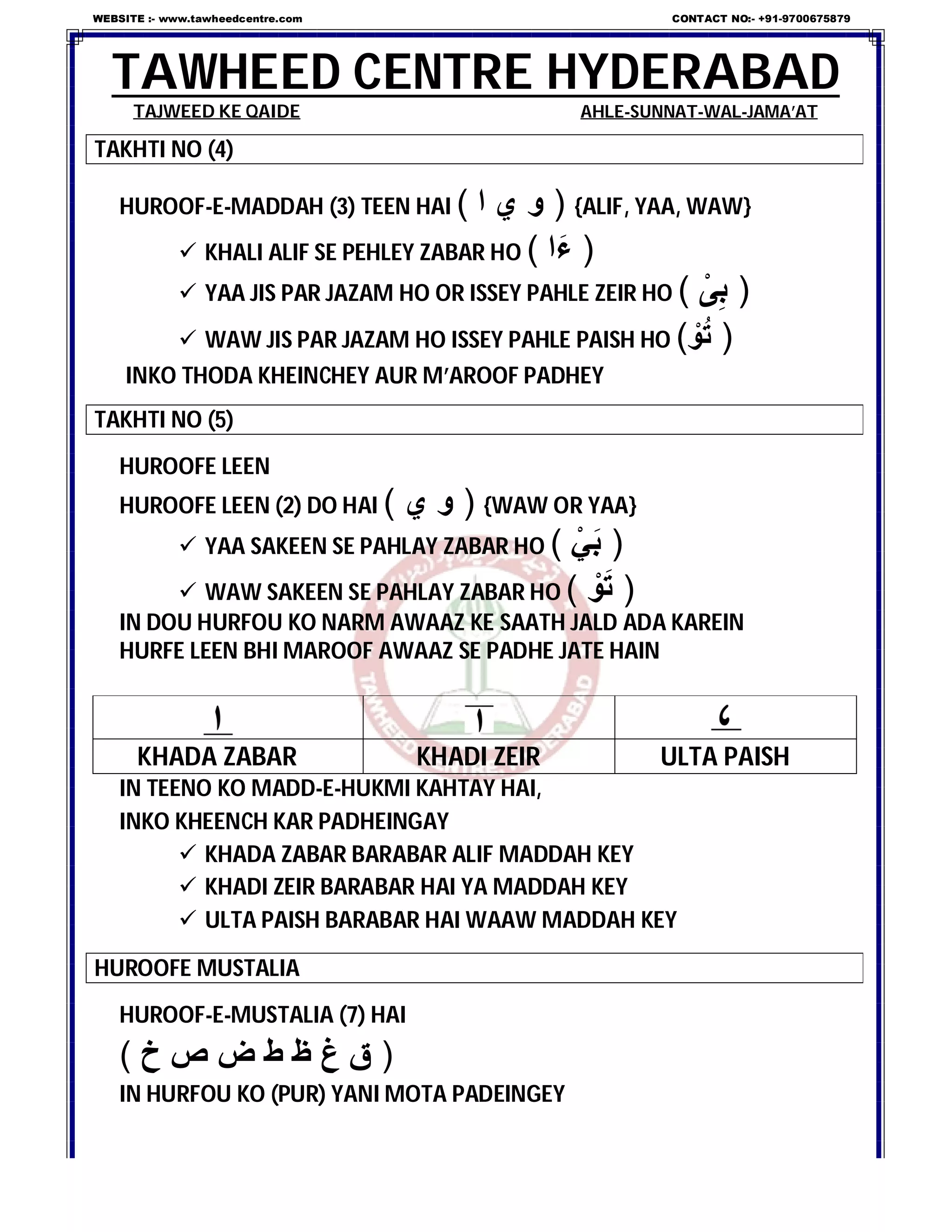 Tajweed Book by Tawheed Centre | PDF