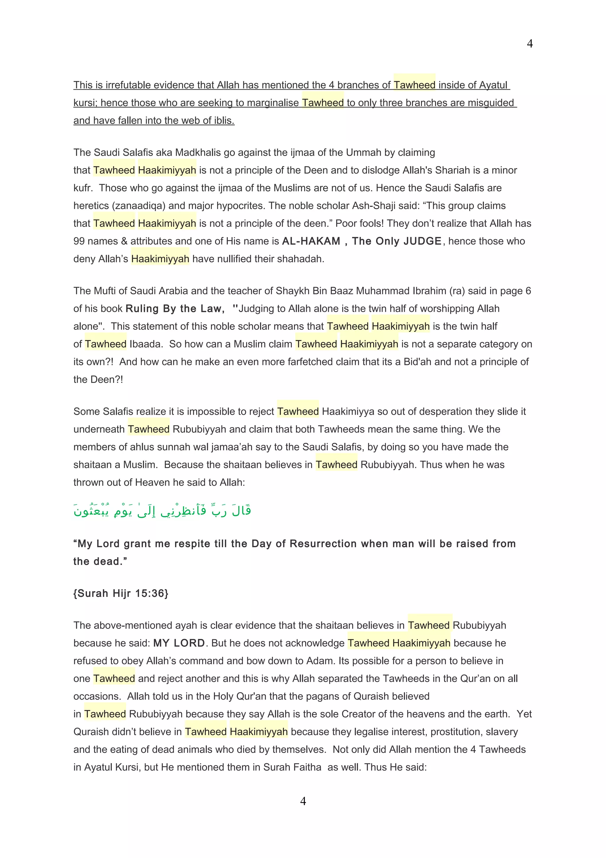 Tawheed Haakimiyya Confronting The Evidences | PDF
