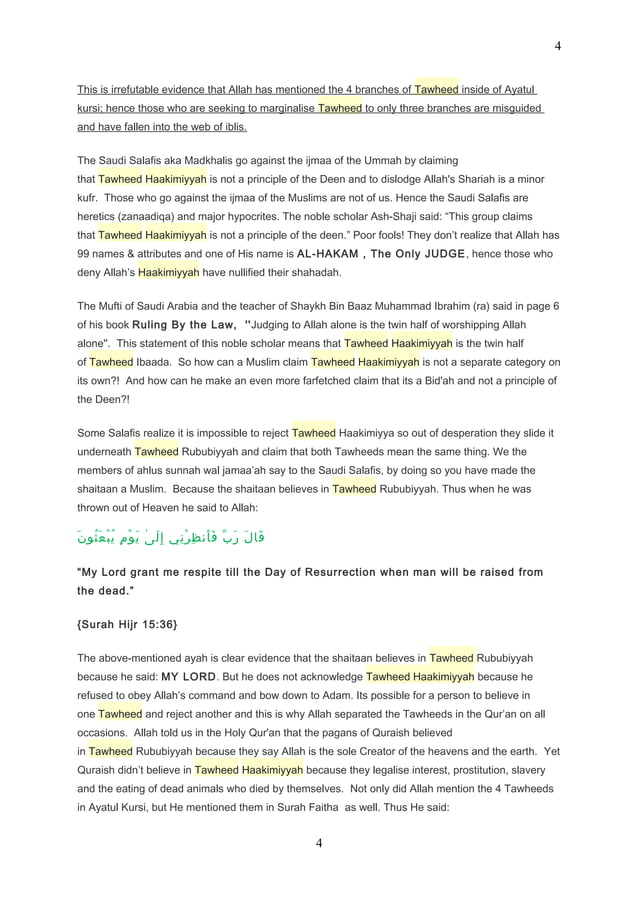 Tawheed Haakimiyya Confronting The Evidences | PDF