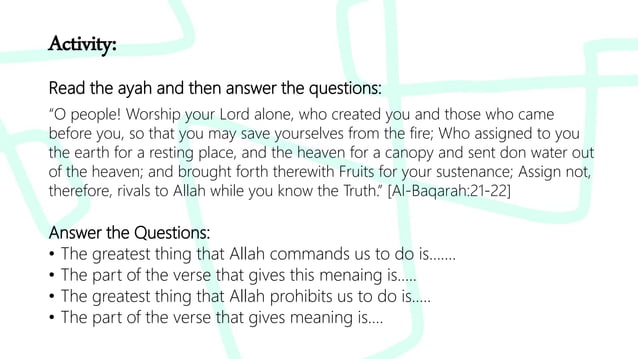 Tawheed (Part -2) | PPT