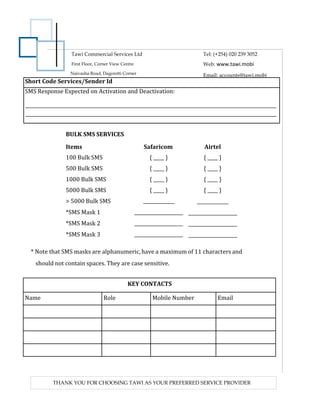 Tawi SMS Application Form - SMS Short Code | PDF