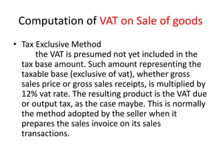 Value Added Tax (Taxable Sales) Philippines | PPTX