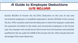 Tax Deduction for New & Incremental Employees U/S 80JJAA | PDF
