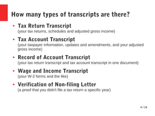 Tax Transcripts FAQ | PPT