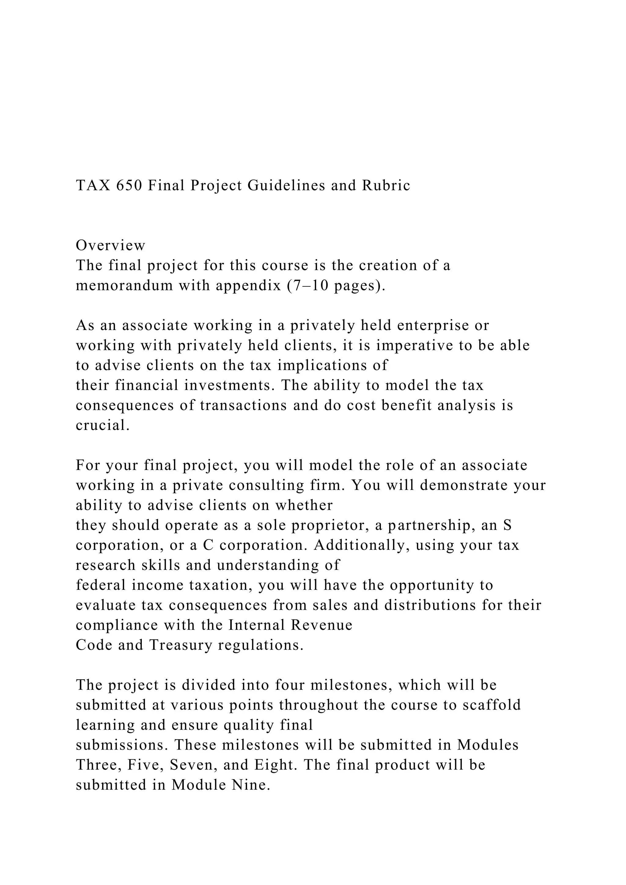 TAX 650 Final Project Guidelines and Rubric Overview .docx